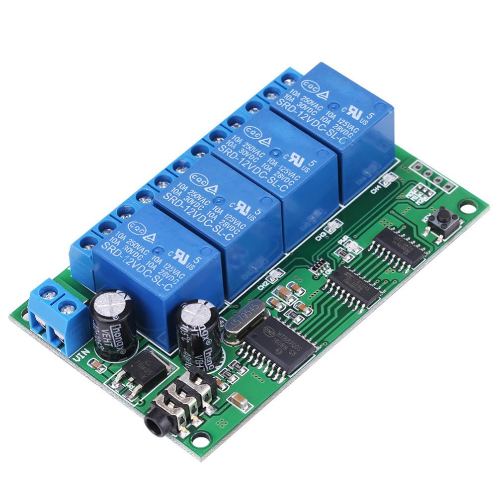AD22B04 4 Channel DTMF Audio Decoder Relay Control Commands with Remote ...